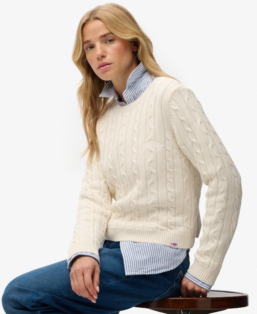 womens Essential Cable Knit Jumper in Desert Bone Off White | Superdry UK