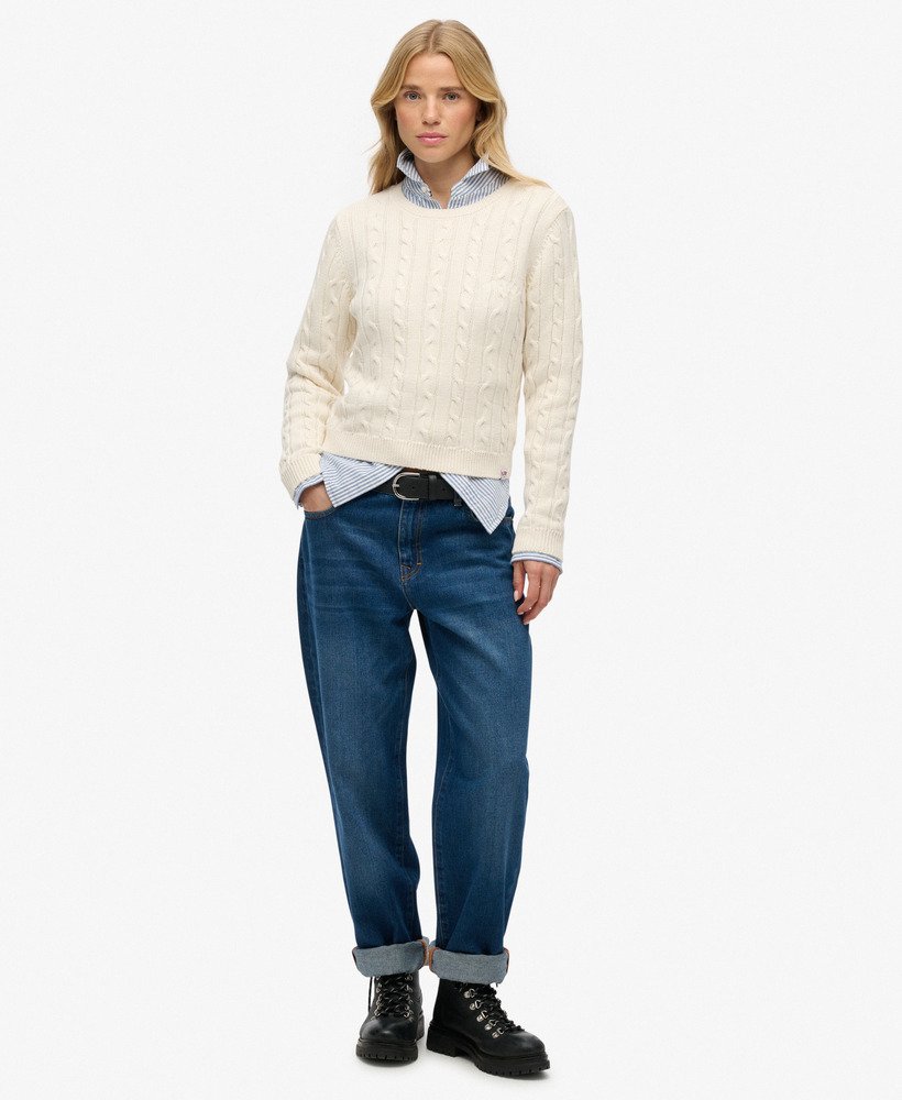 womens Essential Cable Knit Jumper in Desert Bone Off White | Superdry UK