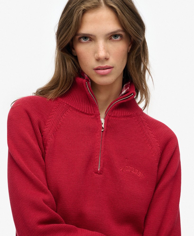 womens Essential Half Zip Knit Jumper in Bordeaux Red | Superdry US