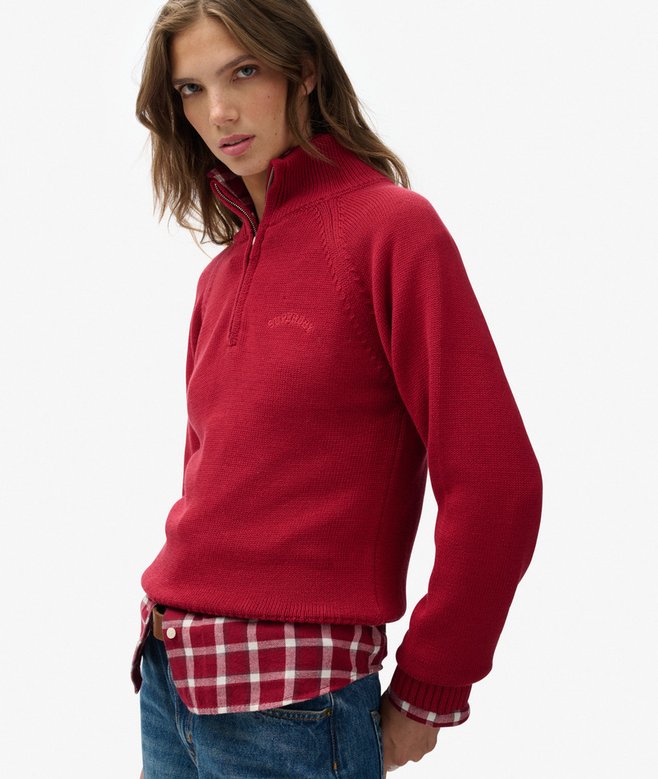 womens Essential Half Zip Knit Jumper in Bordeaux Red | Superdry UK