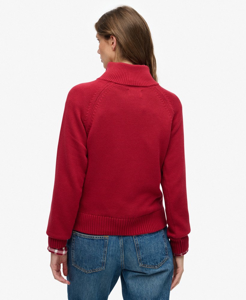 womens Essential Half Zip Knit Jumper in Bordeaux Red | Superdry US