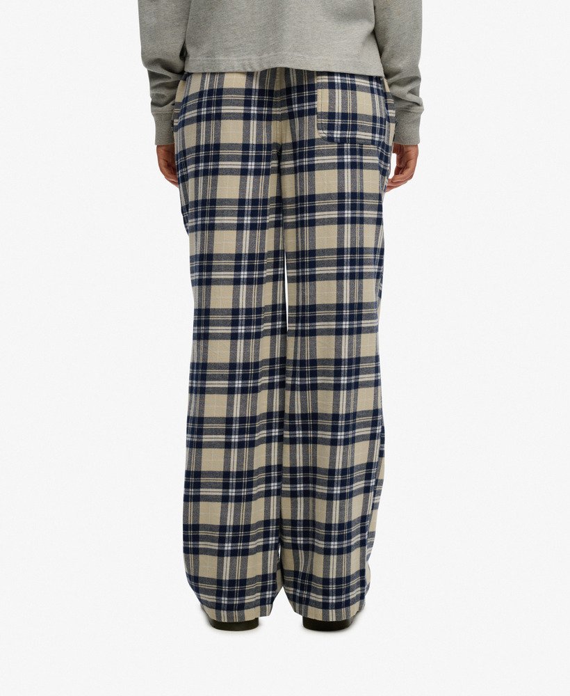 womens Cotton Check Elastic Trousers in Cream/Navy Check | Superdry UK