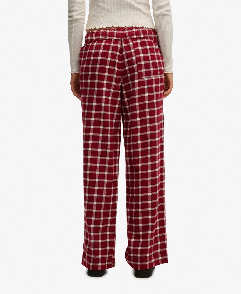 womens Cotton Check Elastic Trousers in Burgundy Check | Superdry UK