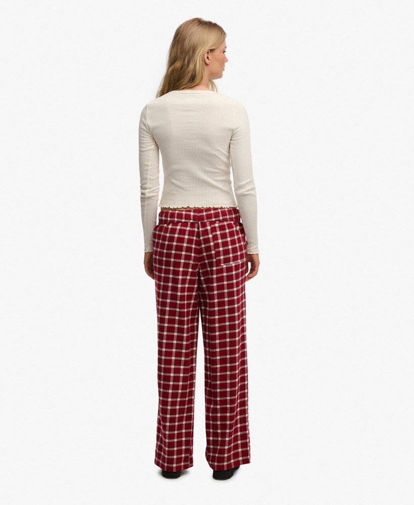 womens Cotton Check Elastic Trousers in Burgundy Check | Superdry UK