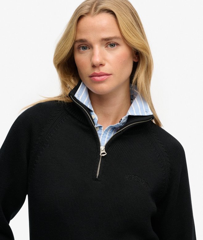 womens Essential Half Zip Knit Jumper in Black | Superdry UK