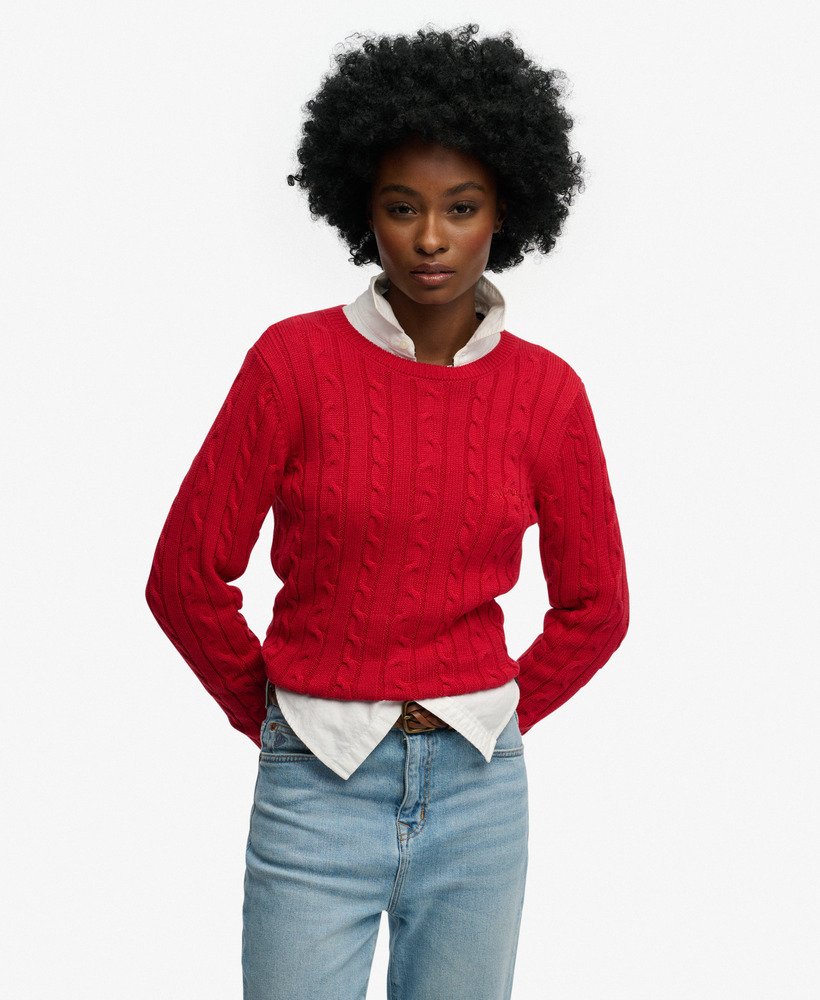 womens Essential Cable Knit Jumper in VARSITY RED | Superdry UK