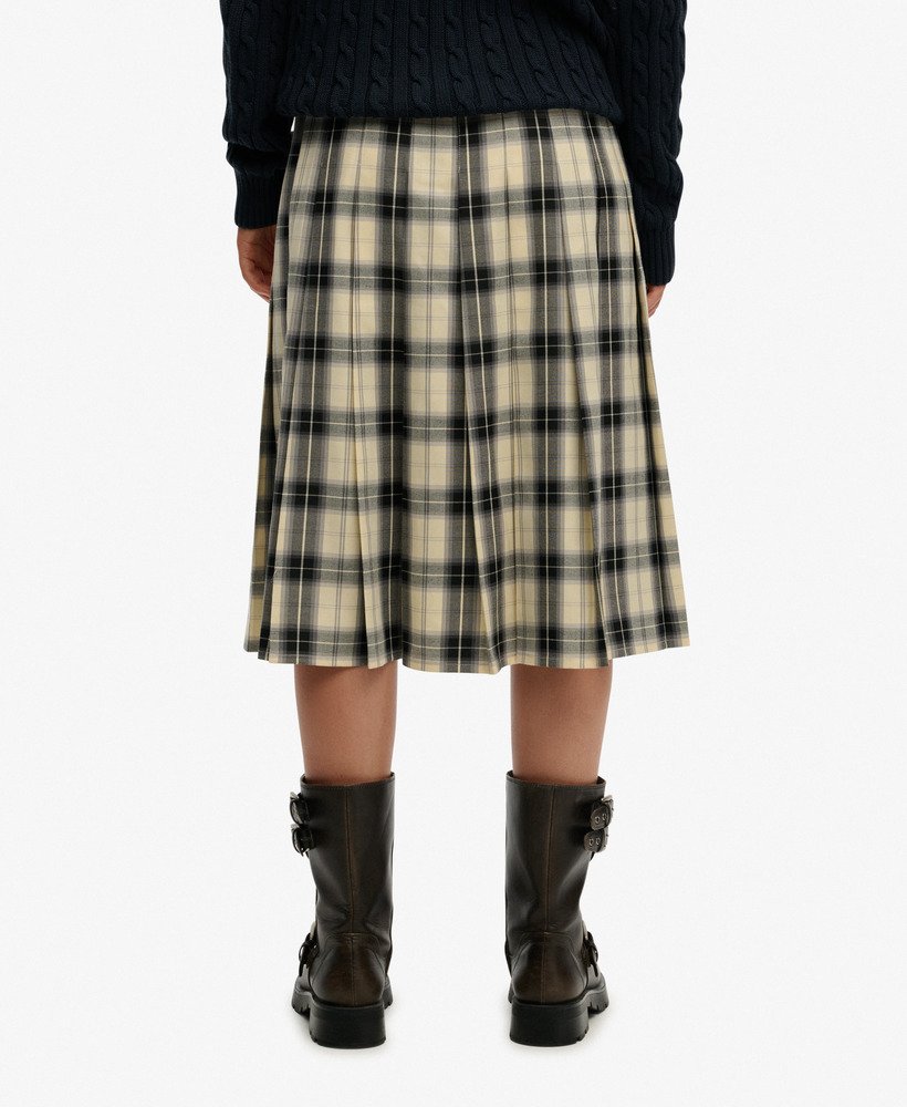 womens Check Pleated Midi Skirt in Cream/Black Check | Superdry UK
