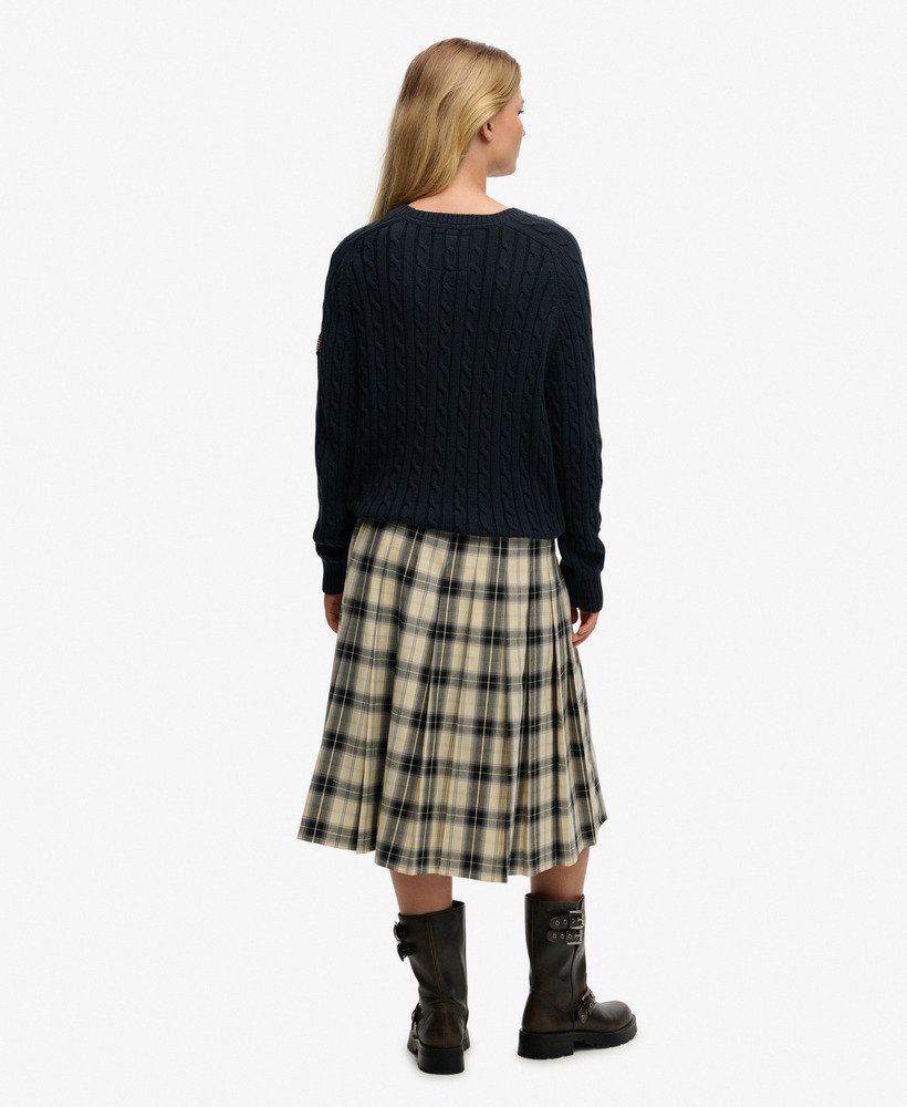 womens Check Pleated Midi Skirt in Cream/Black Check | Superdry UK