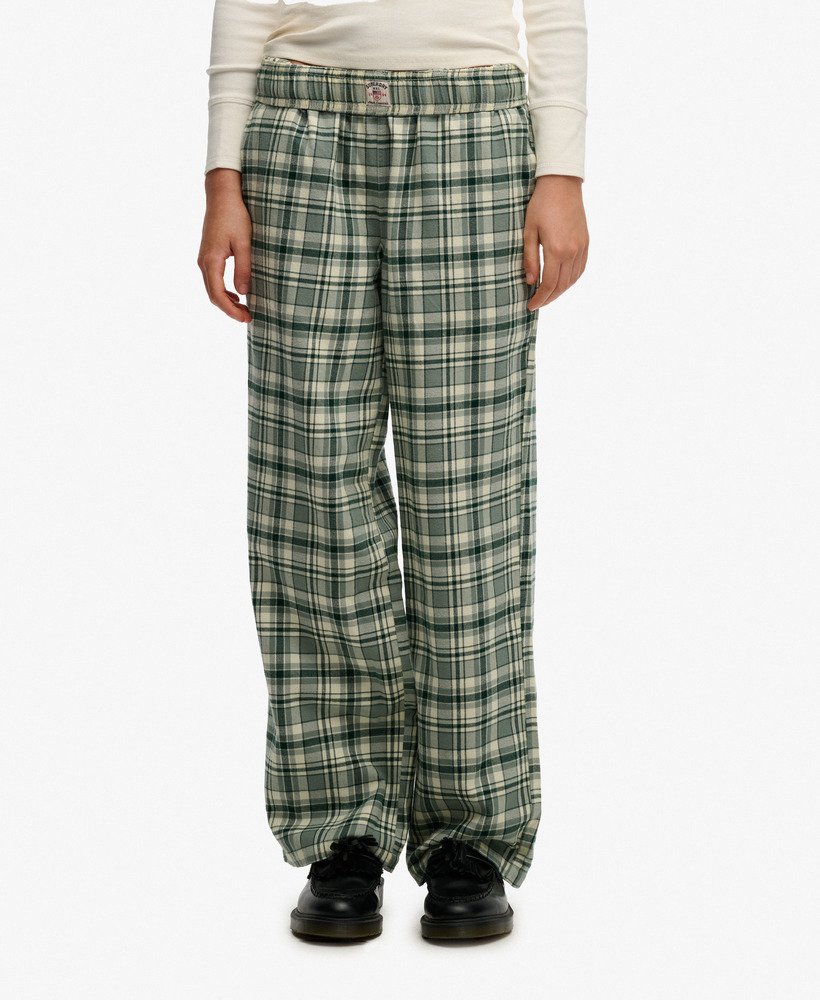 womens Cotton Check Elastic Trousers in GREEN CHECK | Superdry UK