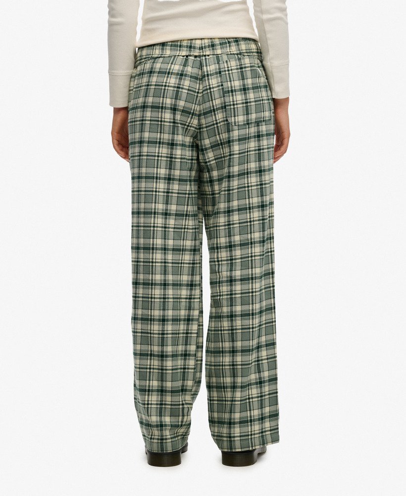 womens Cotton Check Elastic Trousers in GREEN CHECK | Superdry UK