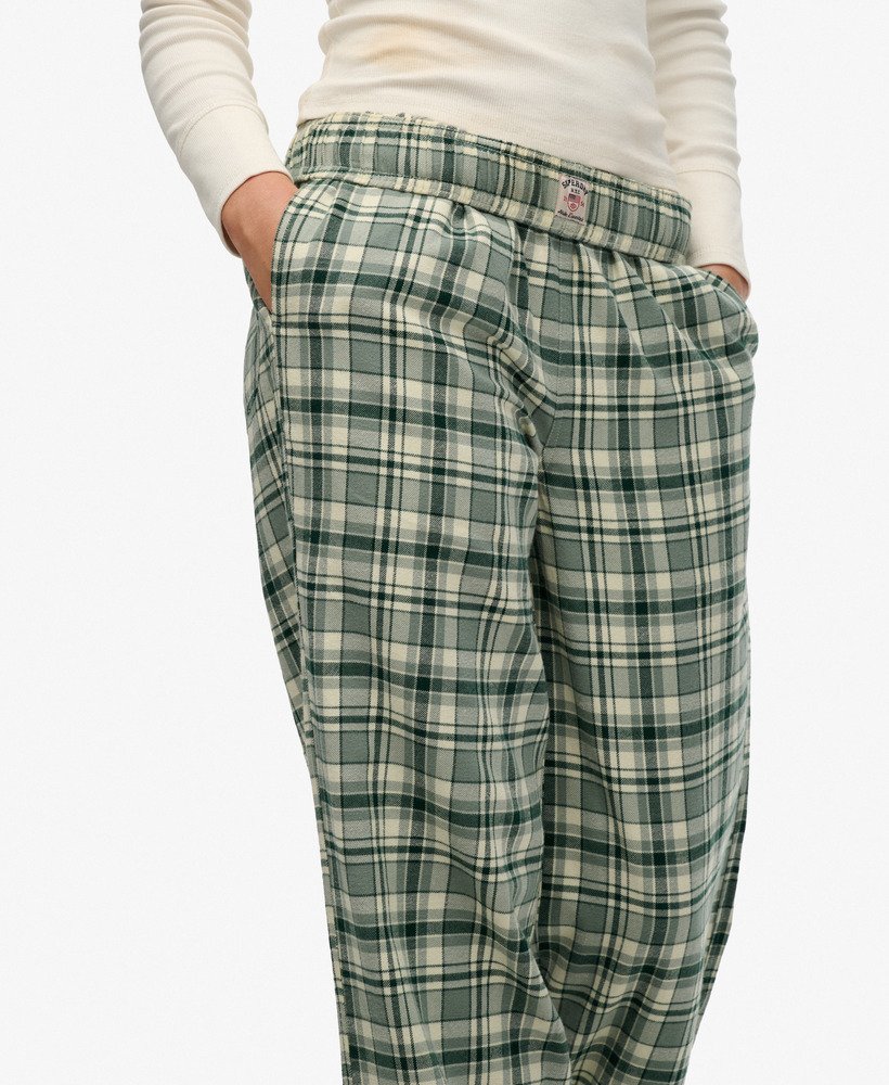 womens Cotton Check Elastic Trousers in GREEN CHECK | Superdry UK