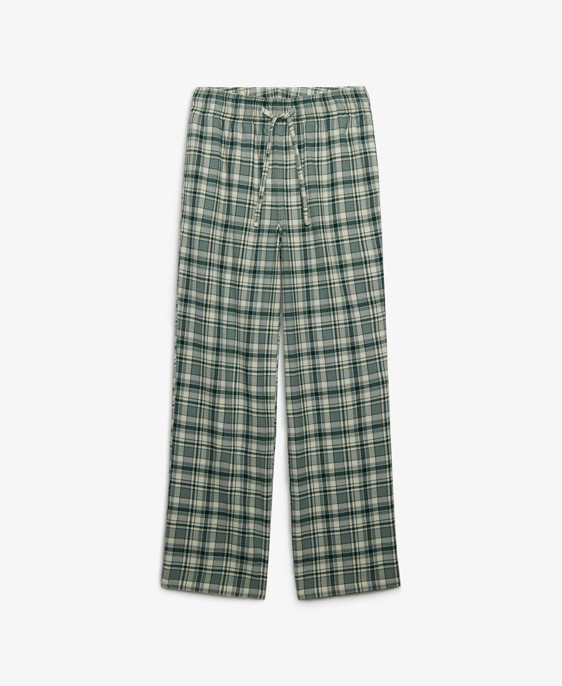 womens Cotton Check Elastic Trousers in GREEN CHECK | Superdry UK