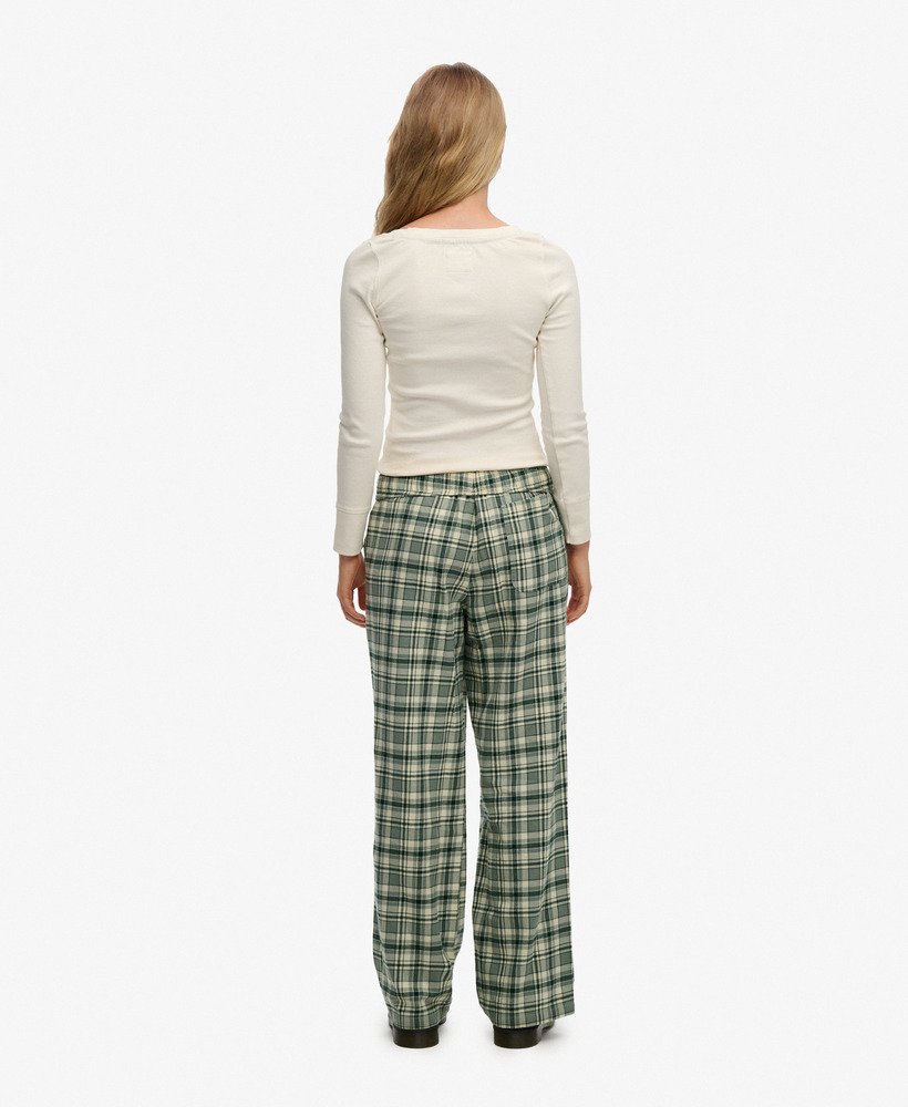 womens Cotton Check Elastic Trousers in GREEN CHECK | Superdry UK
