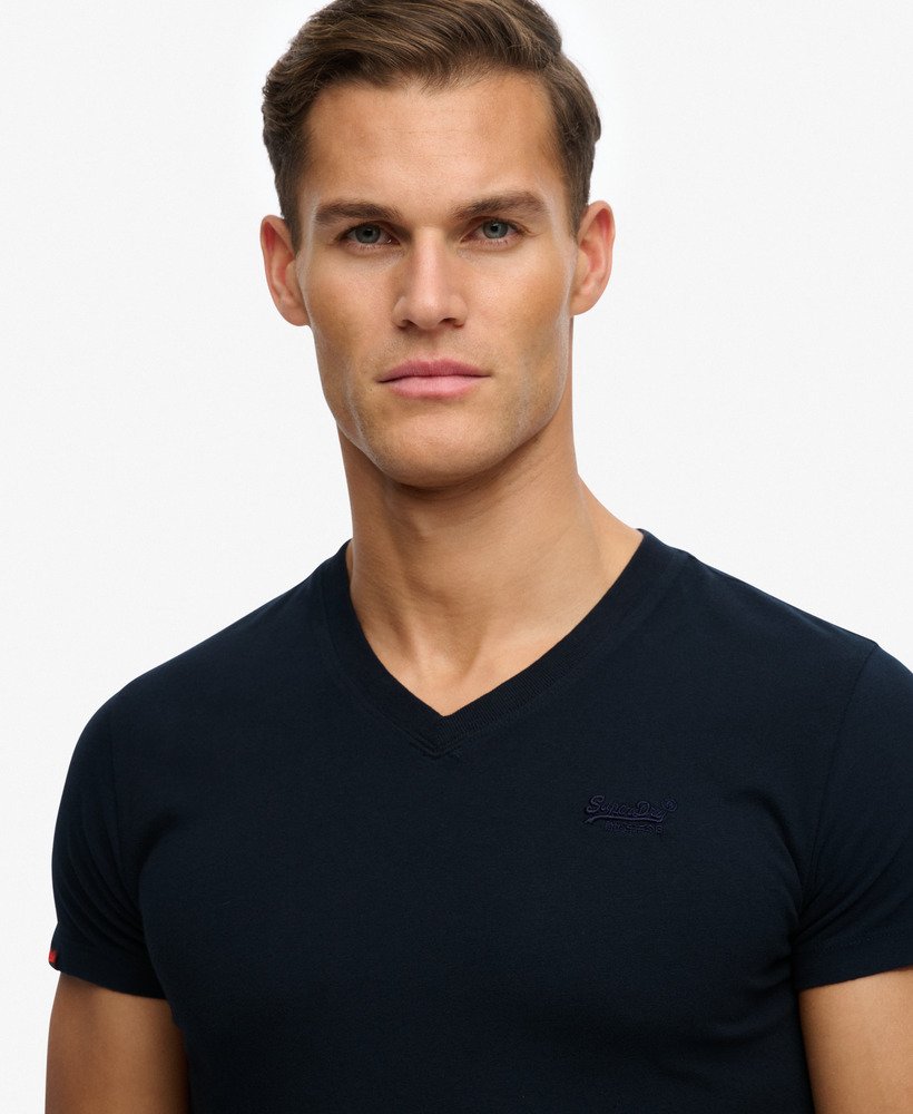 T-shirt col V logo brodé en coton biobleu marine éclipse pour Homme ...