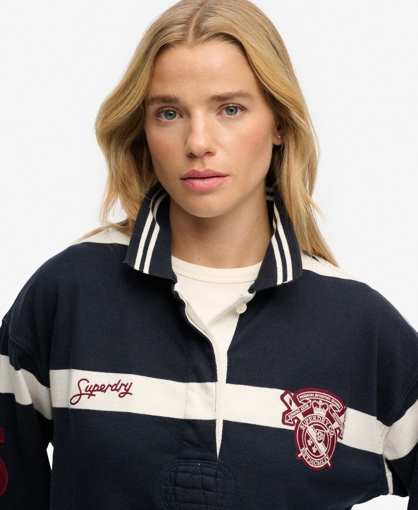 Crest Stripe Rugby-Shirt finster marineblau/ecru für Damen | Superdry CH-DE