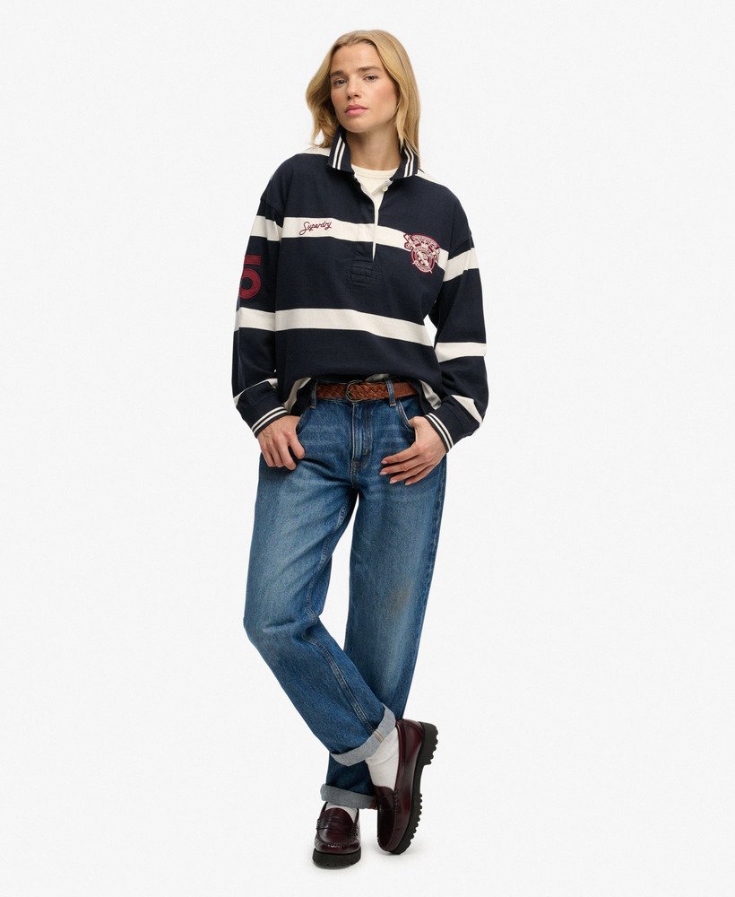 Crest Stripe Rugby-Shirt finster marineblau/ecru für Damen | Superdry CH-DE