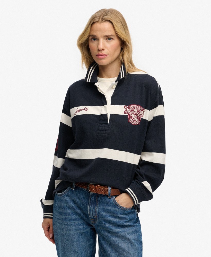 Crest Stripe Rugby-Shirt finster marineblau/ecru für Damen | Superdry CH-DE