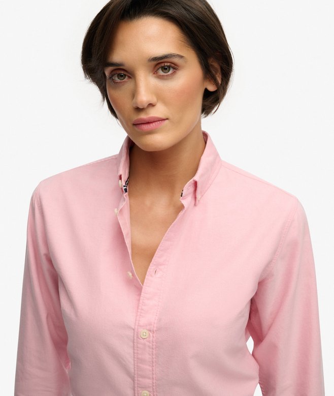 Dames Slim Oxford Overhemd met Lange Mouwen in city pink chambray ...
