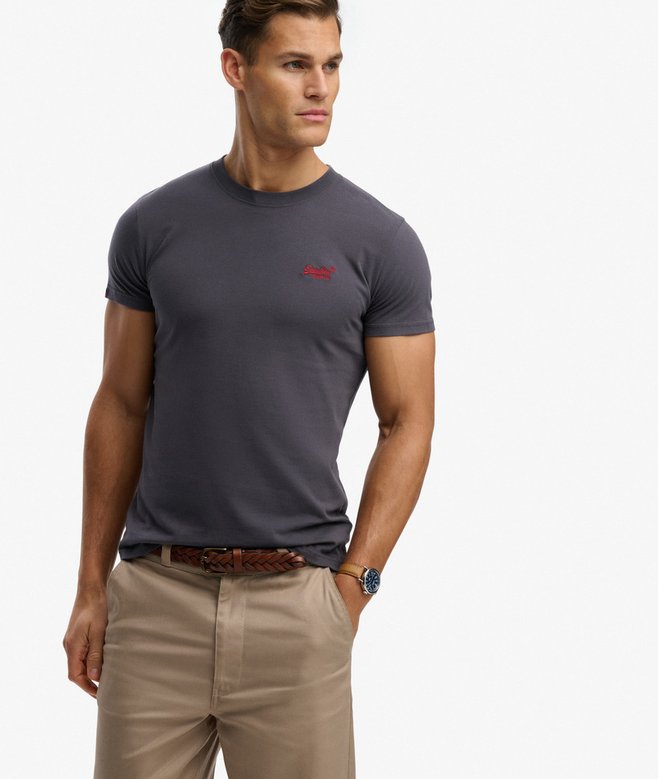 mens Organic Cotton Essential Logo T-Shirt in Graphite Black/Fluro Red ...