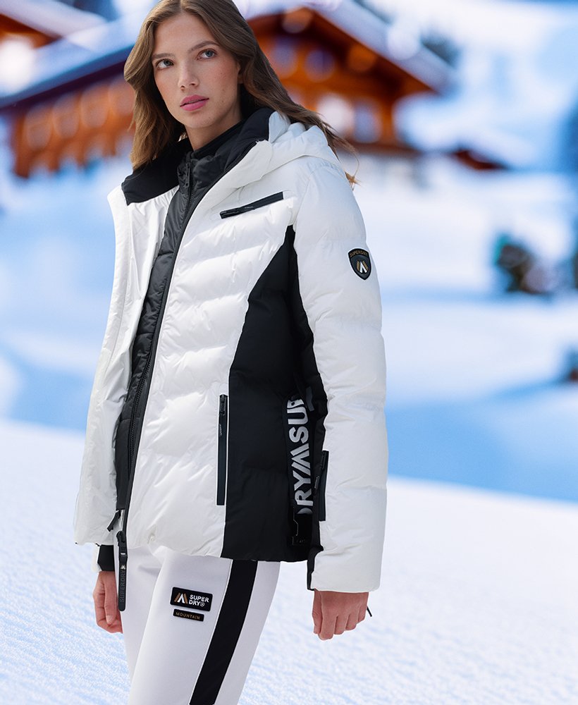 womens Luxe Belted Ski Padded Jacket in OPTIC | Superdry UK