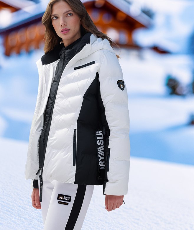 womens Luxe Belted Ski Padded Jacket in OPTIC | Superdry UK