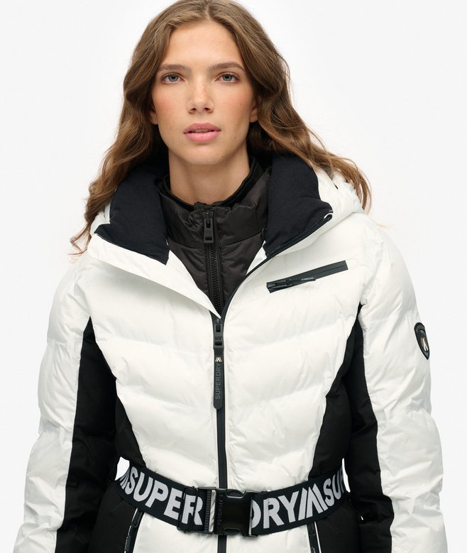 womens Luxe Belted Ski Padded Jacket in OPTIC | Superdry UK