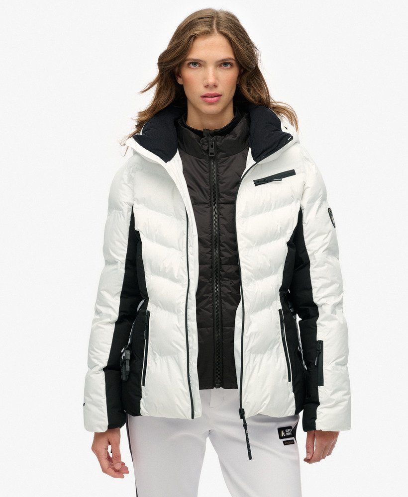 womens Luxe Belted Ski Padded Jacket in OPTIC | Superdry UK