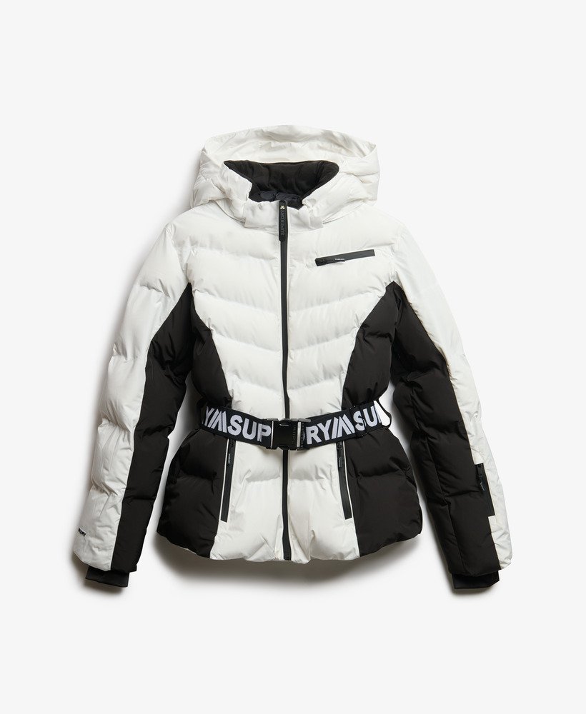 womens Luxe Belted Ski Padded Jacket in OPTIC | Superdry UK