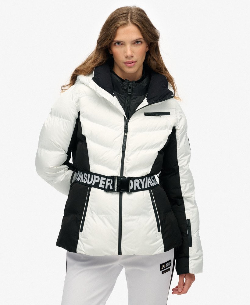 womens Luxe Belted Ski Padded Jacket in OPTIC | Superdry UK