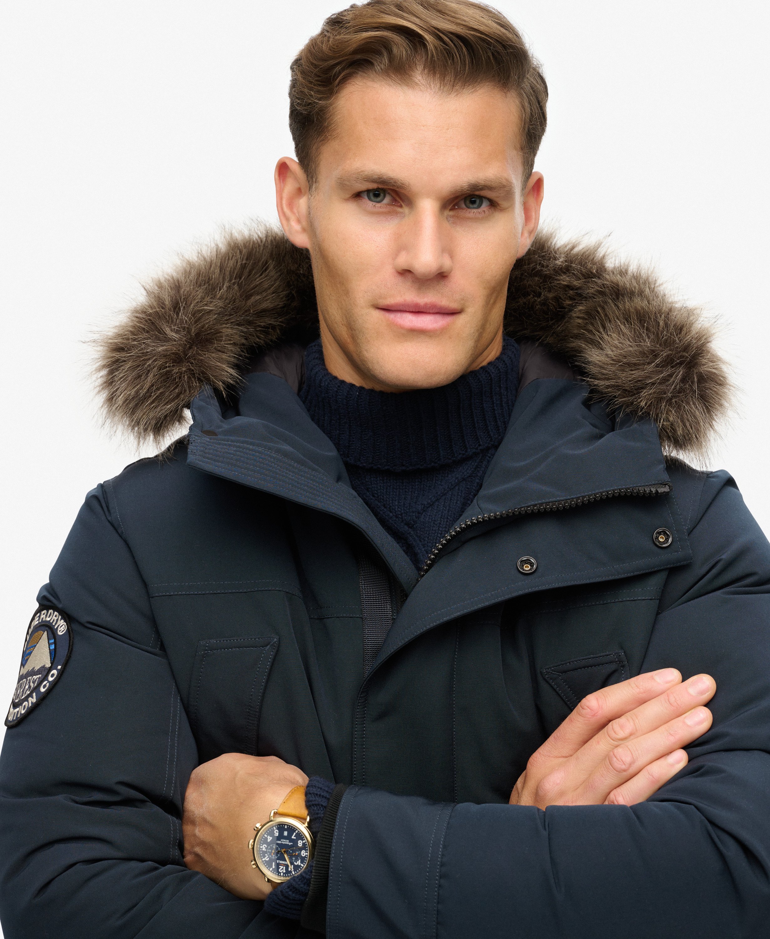 mens Everest Faux Fur Parka Jacket in Eclipse Navy | Superdry UK