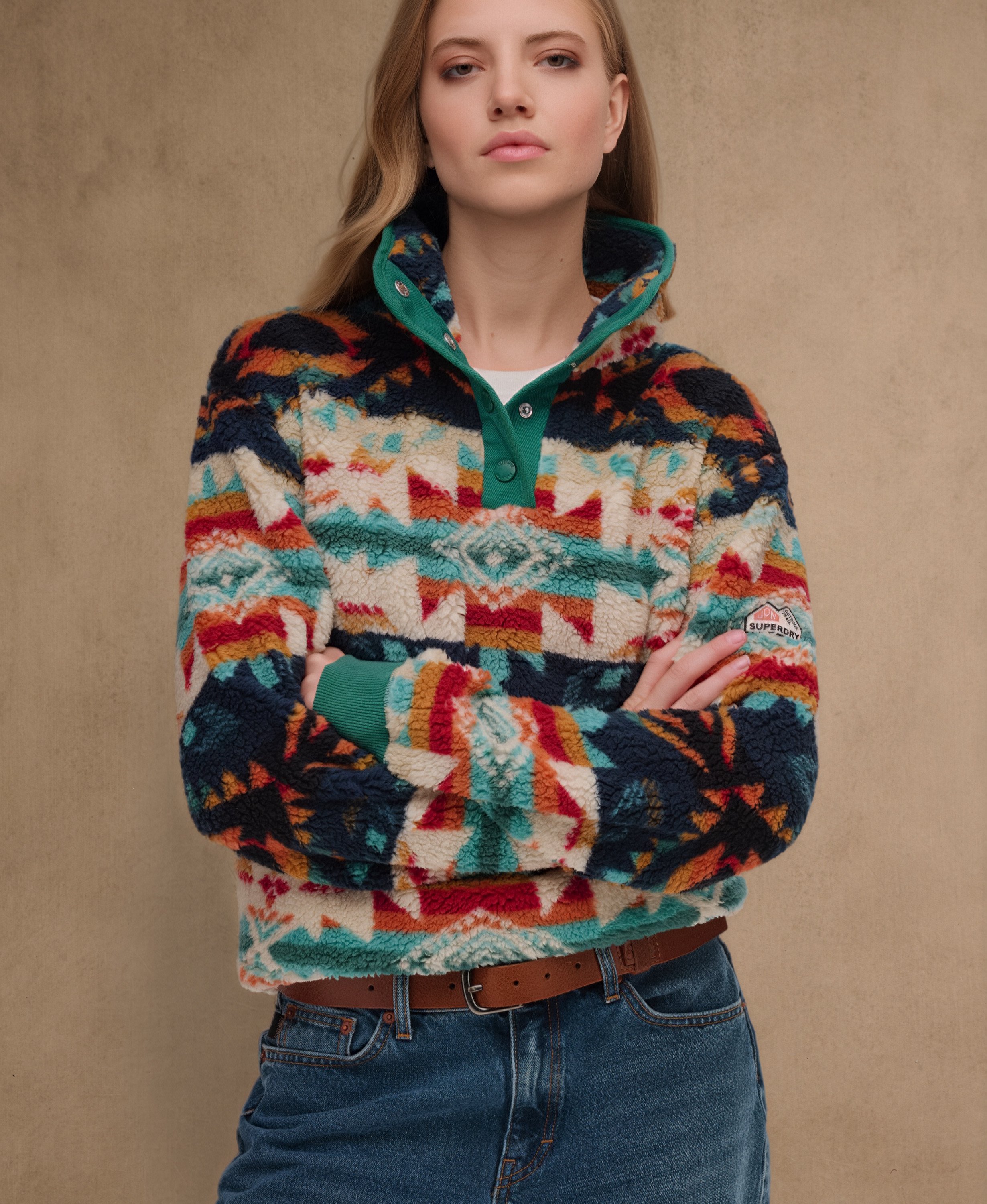 womens Super Soft Printed Teddy Fleece in Nava Quilt Print | Superdry US