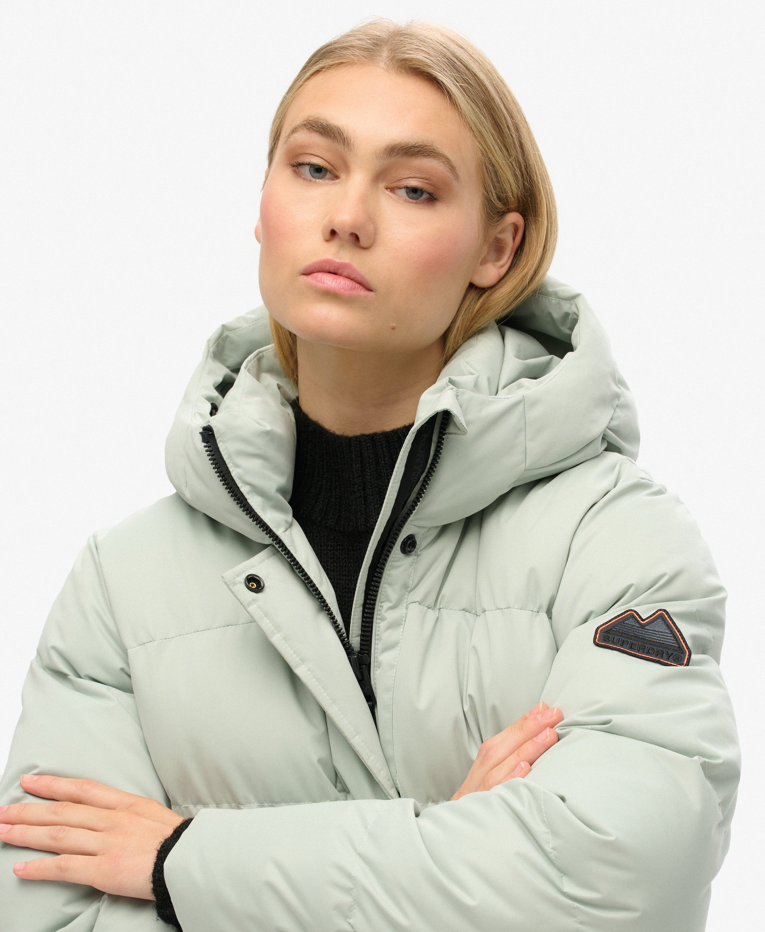 womens Microfibre Longline Puffer Coat in Puritan Grey | Superdry UK