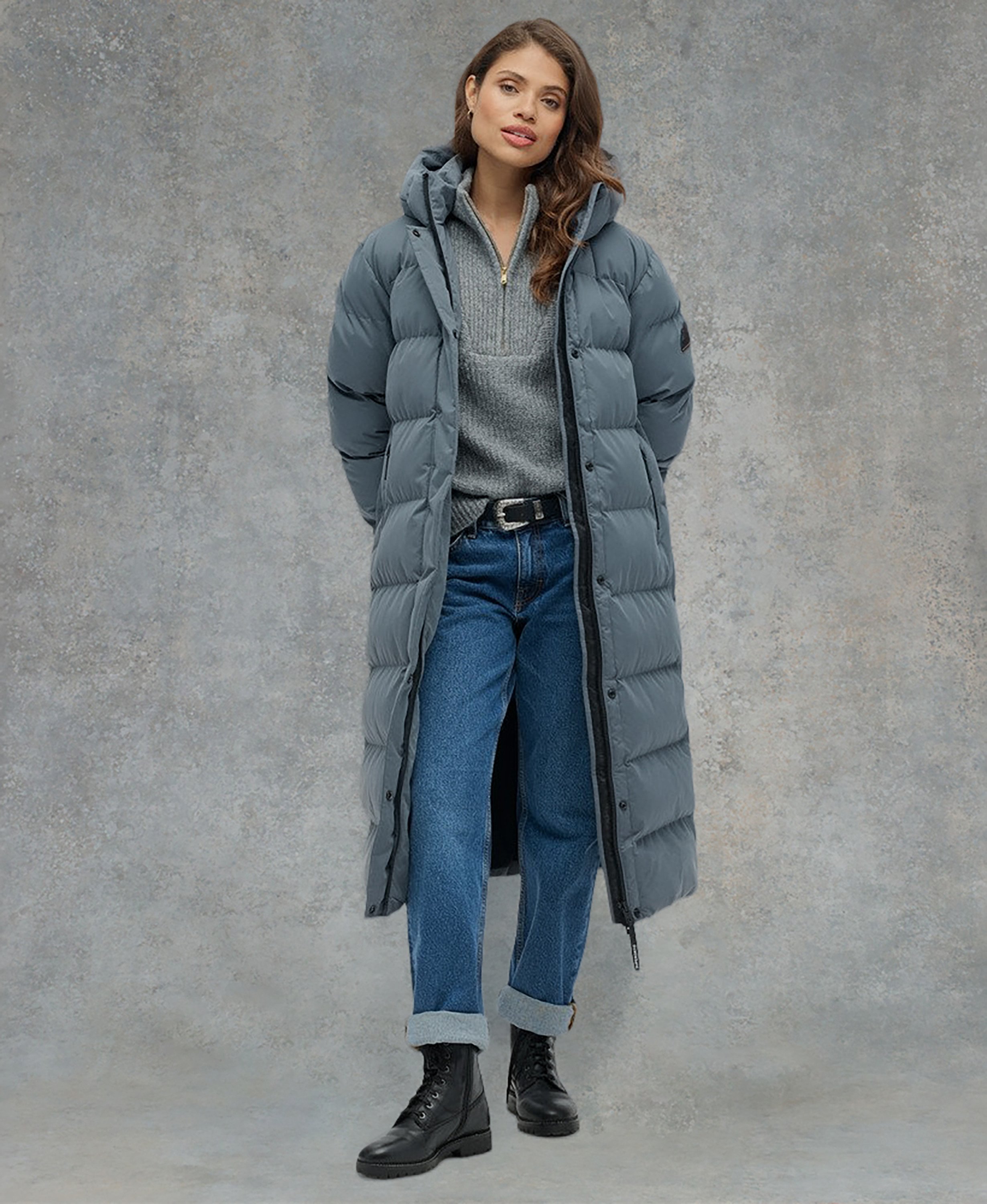 womens Microfibre Longline Puffer Coat in EBONY | Superdry UK