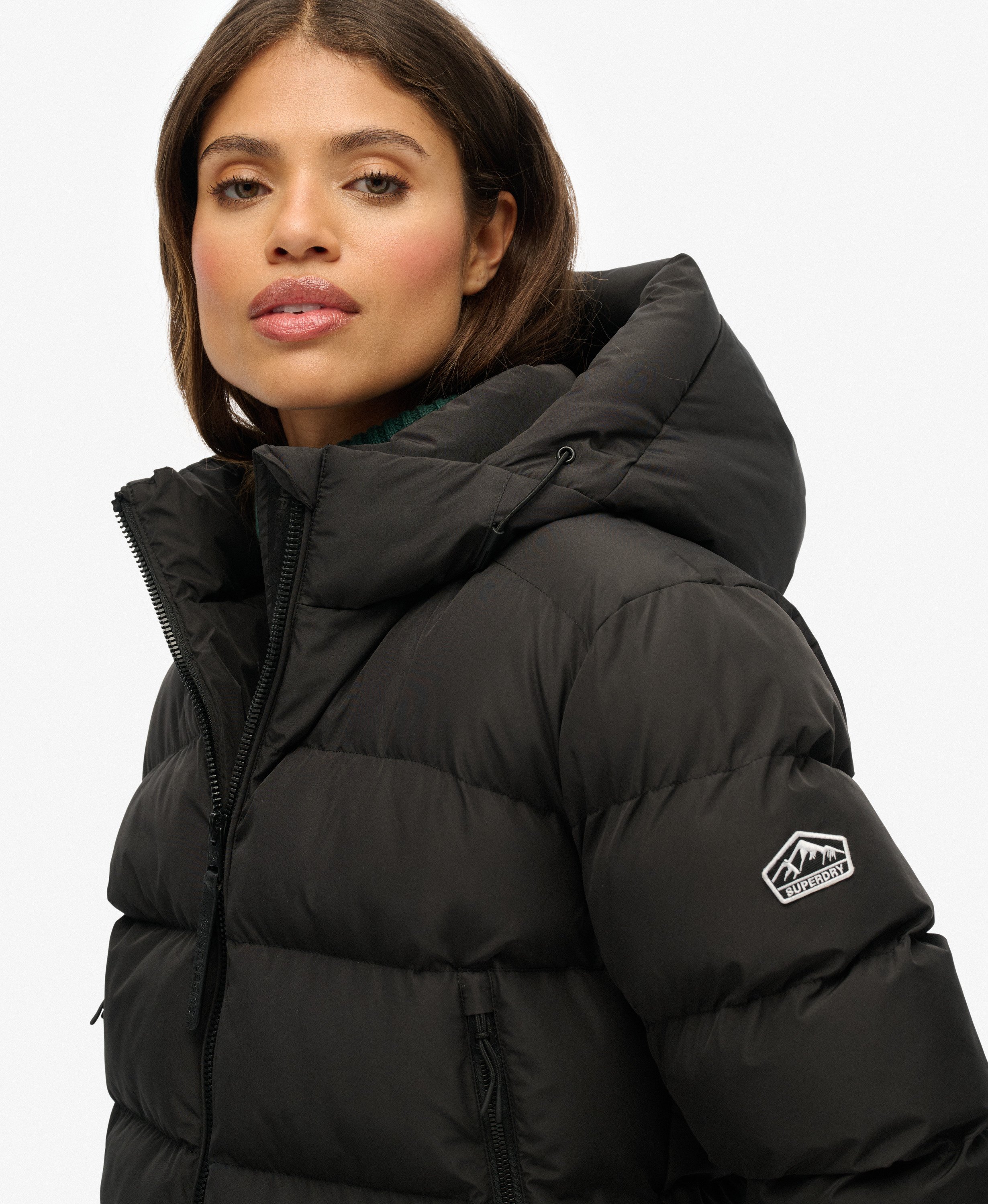 womens Hooded Sports Puffer Jacket in Black | Superdry IE