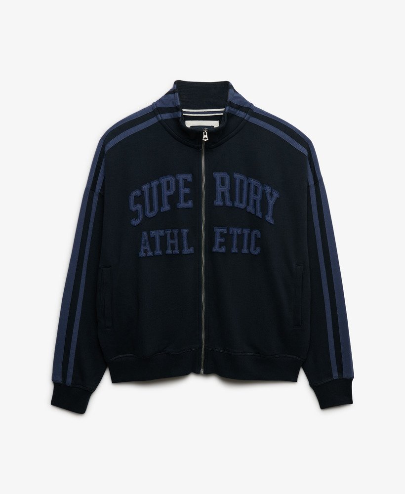 womens Athletic Essentials Applique Loose Zip Track Top in Eclipse Navy ...