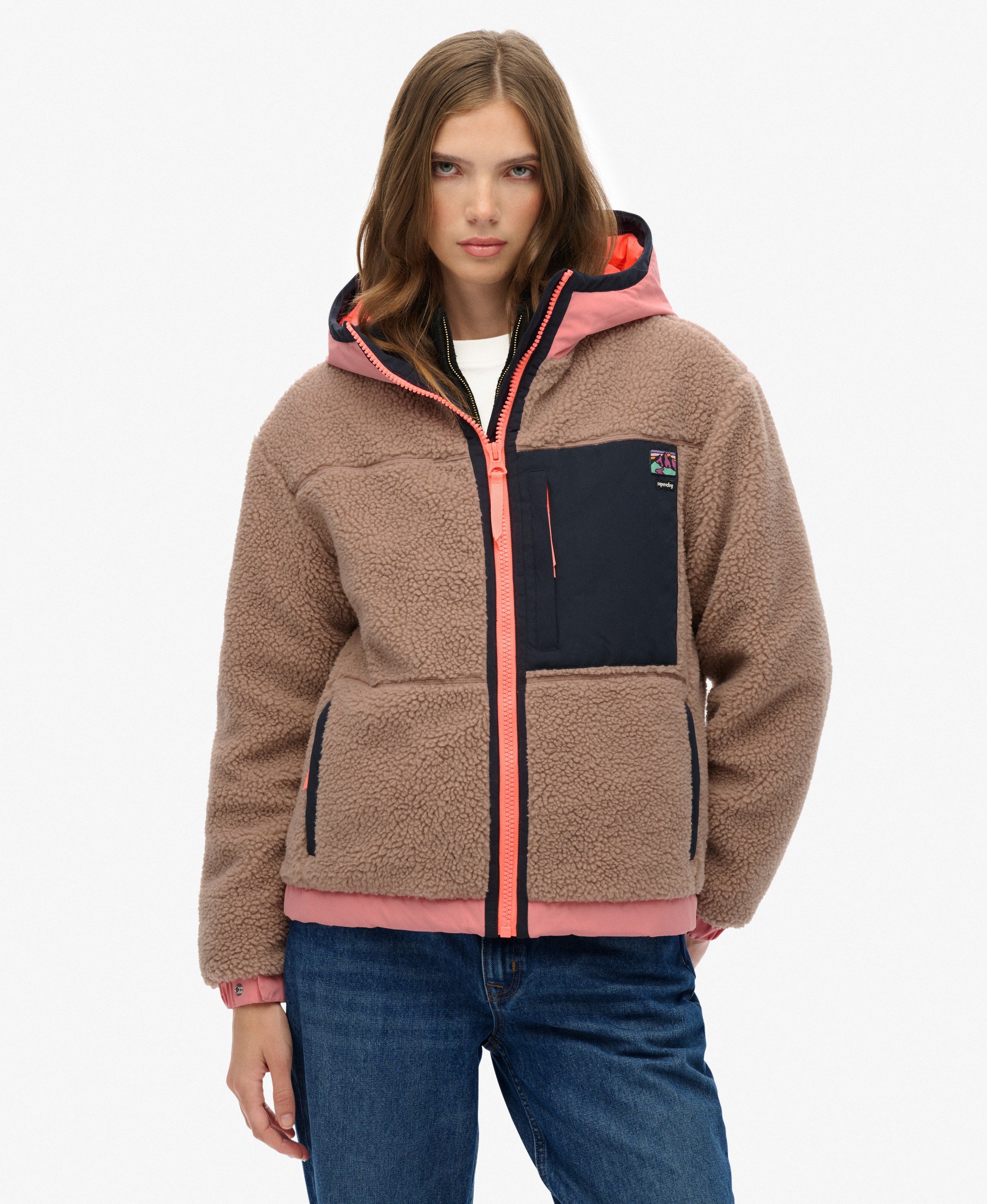 womens Vintage Sherpa Fleece Jacket in Light Taupe | Superdry UK
