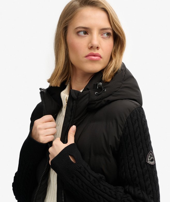 womens Cable Knit Sleeve Hybrid Jacket in Black | Superdry UK
