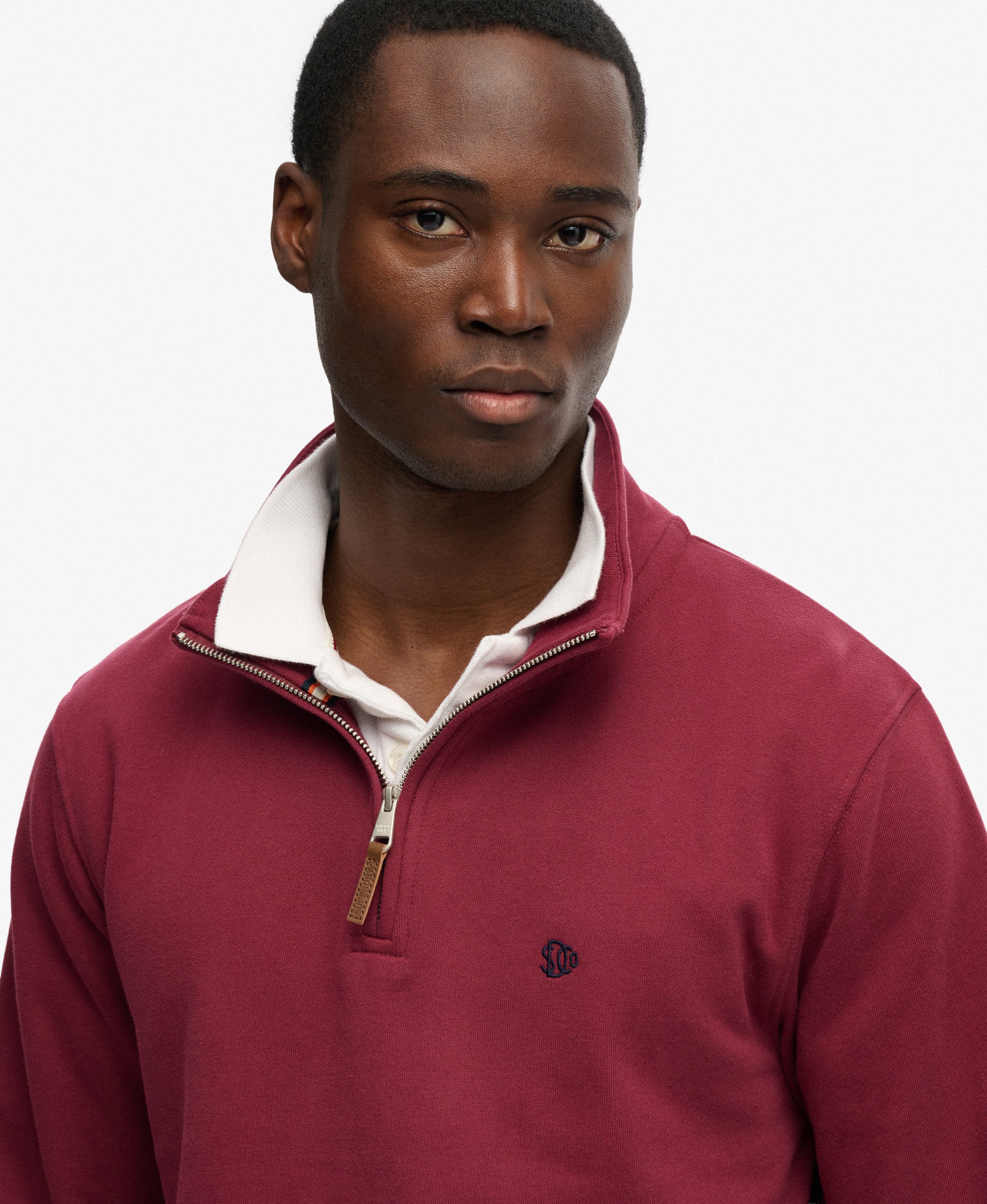 mens Preppy Half Zip Jumper in Port Red | Superdry UK