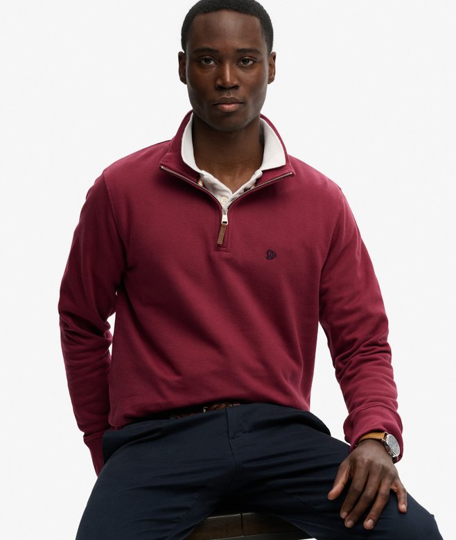 mens Preppy Half Zip Jumper in Port Red | Superdry UK