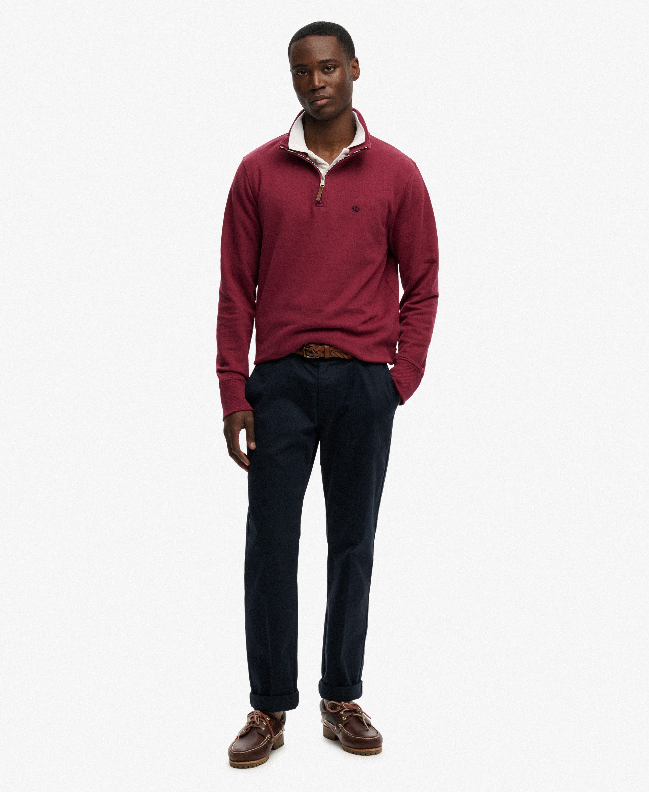 mens Preppy Half Zip Jumper in Port Red | Superdry UK