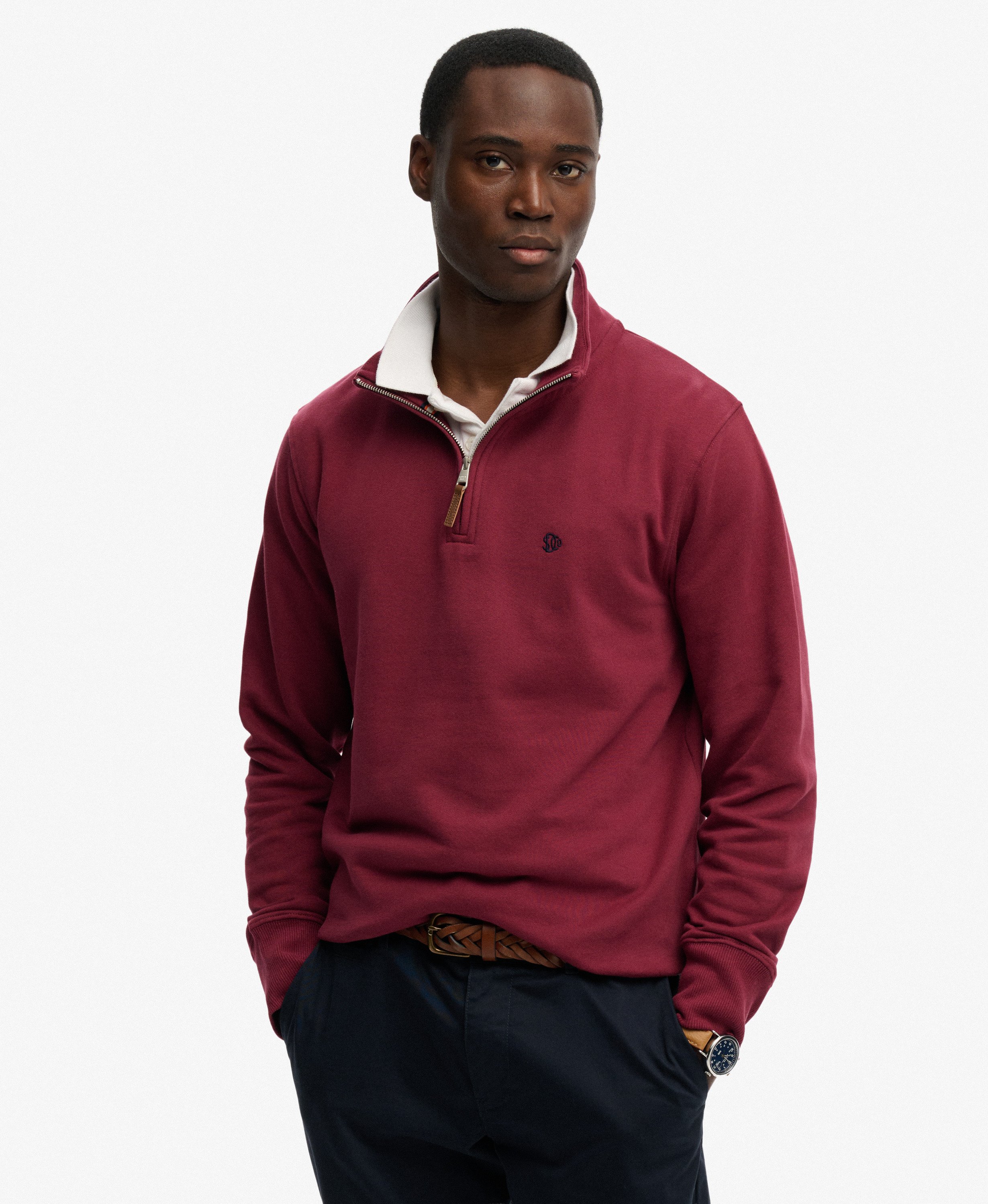 mens Preppy Half Zip Jumper in Port Red | Superdry UK