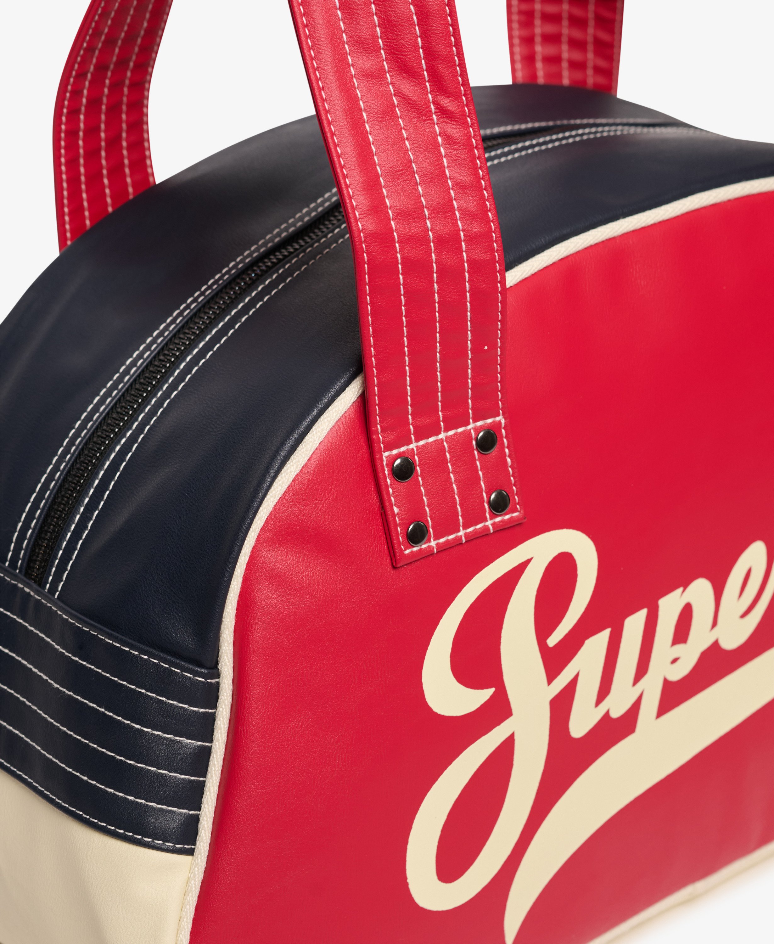 womens Retro Alumni Bowling Bag in Red/Eclipse Navy/Cream | Superdry UK