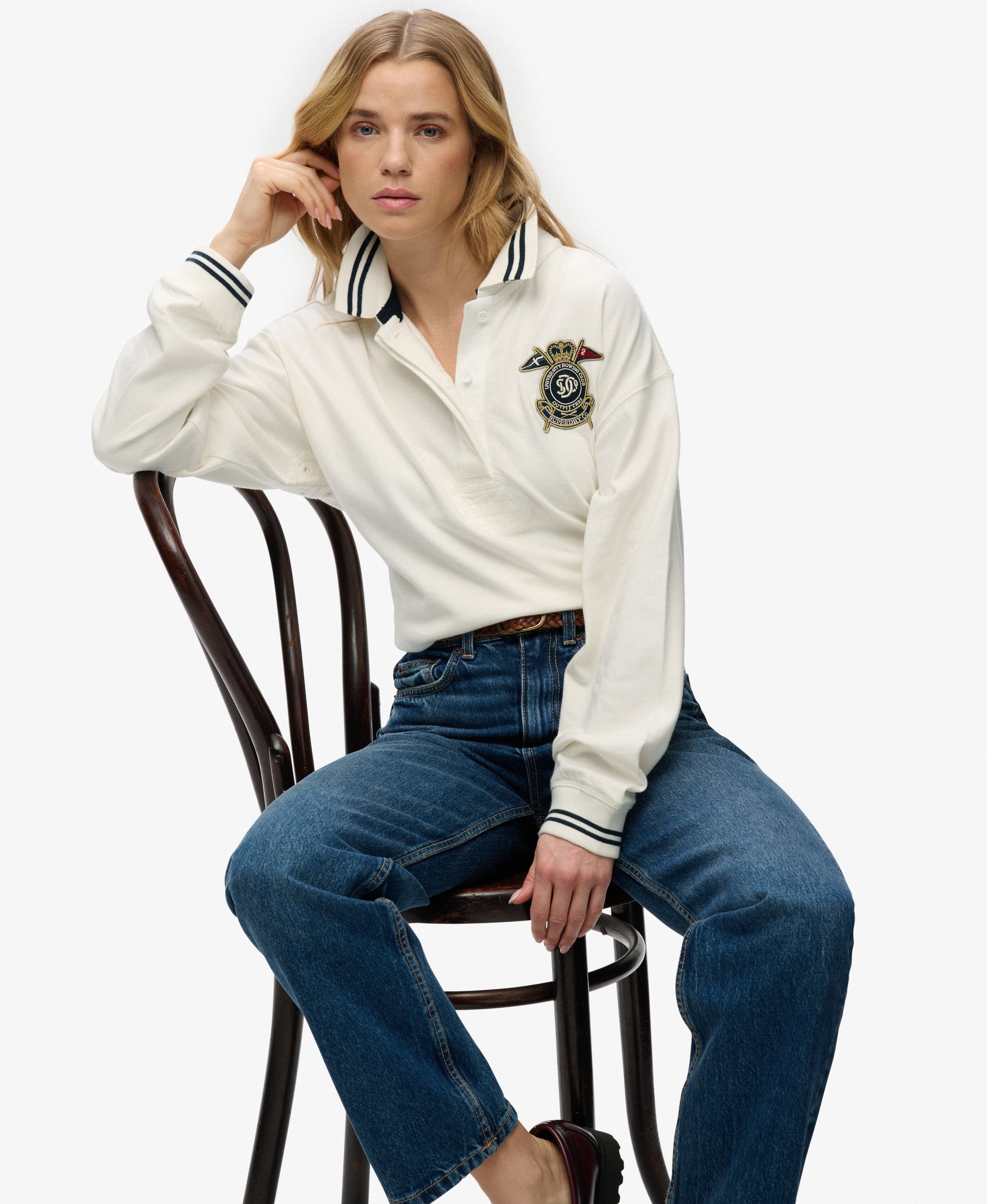 womens Crest Rugby Top in OFF WHITE | Superdry UK