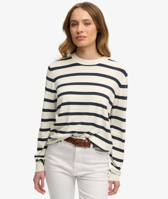 womens Lightweight Essential Jumper in Cream Richest Navy Stripe ...