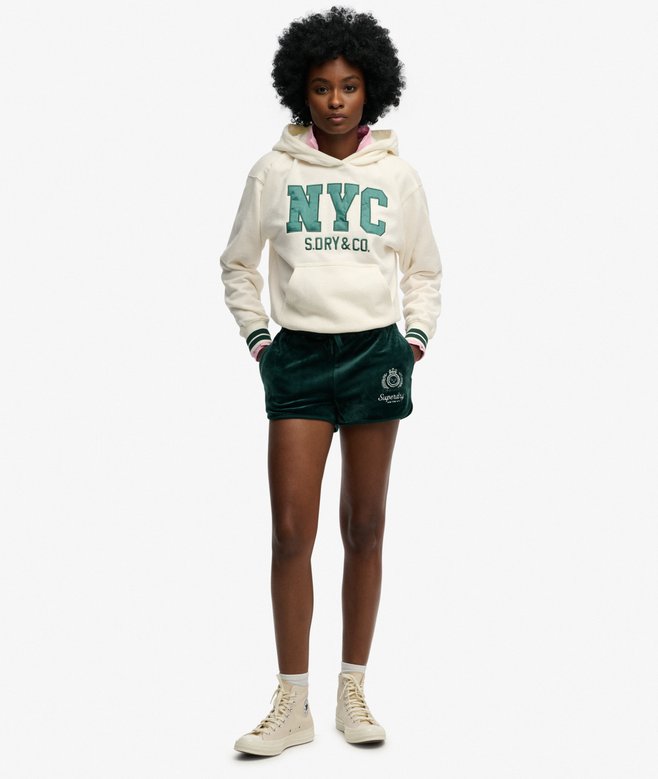 womens Country Club Velour Shorts in Dark Pine Green | Superdry UK
