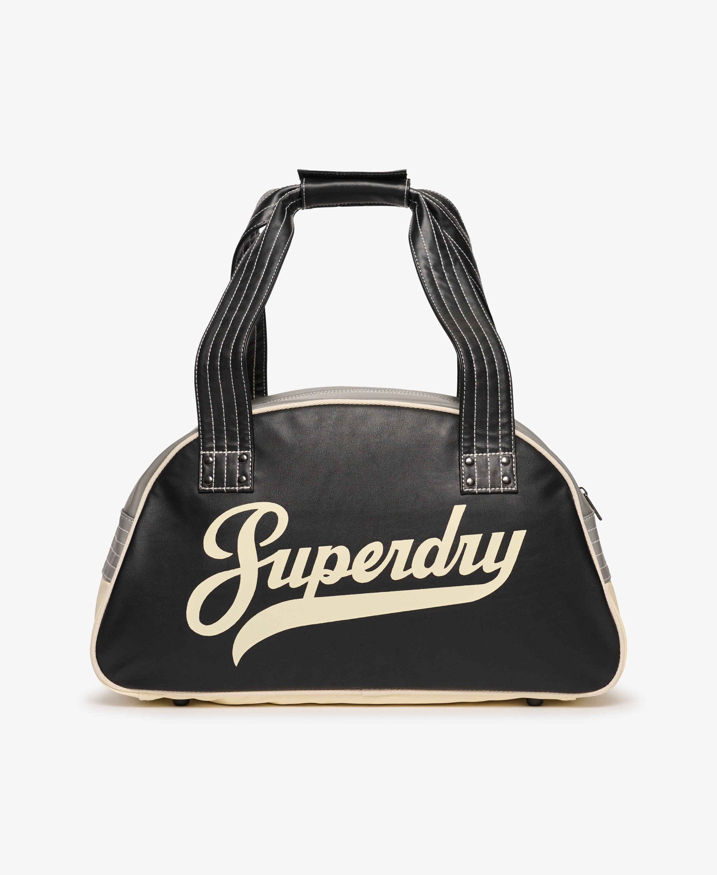 womens Retro Alumni Bowling Bag in Black/Grey/Cream | Superdry UK