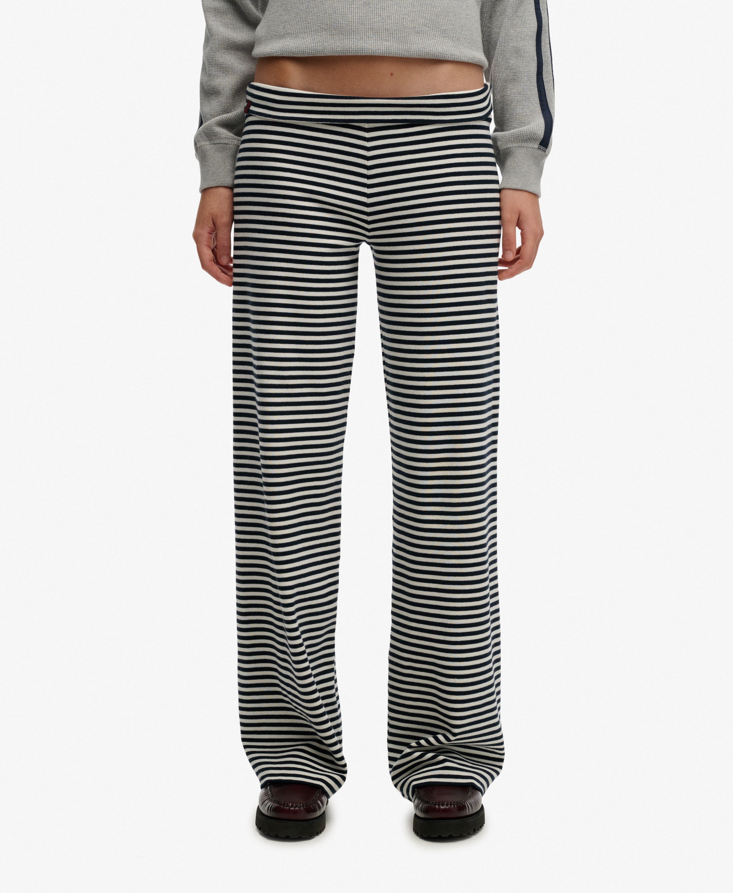 womens Athletic Essentials Fold Over Joggers in Eclipse Navy Stripe ...