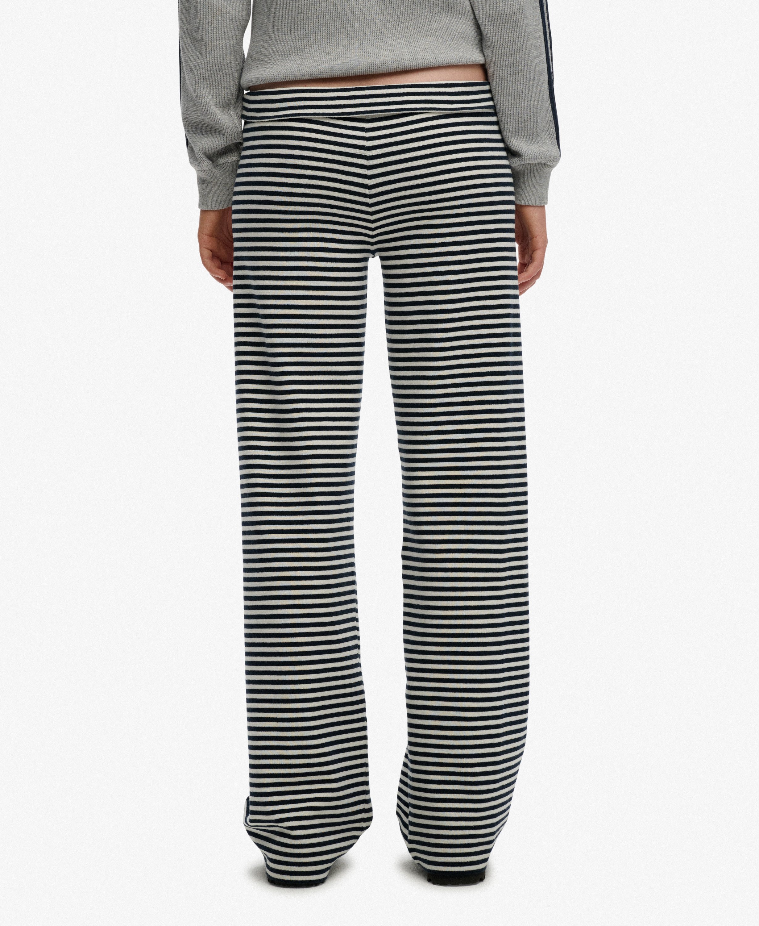 womens Athletic Essentials Fold Over Joggers in Eclipse Navy Stripe ...