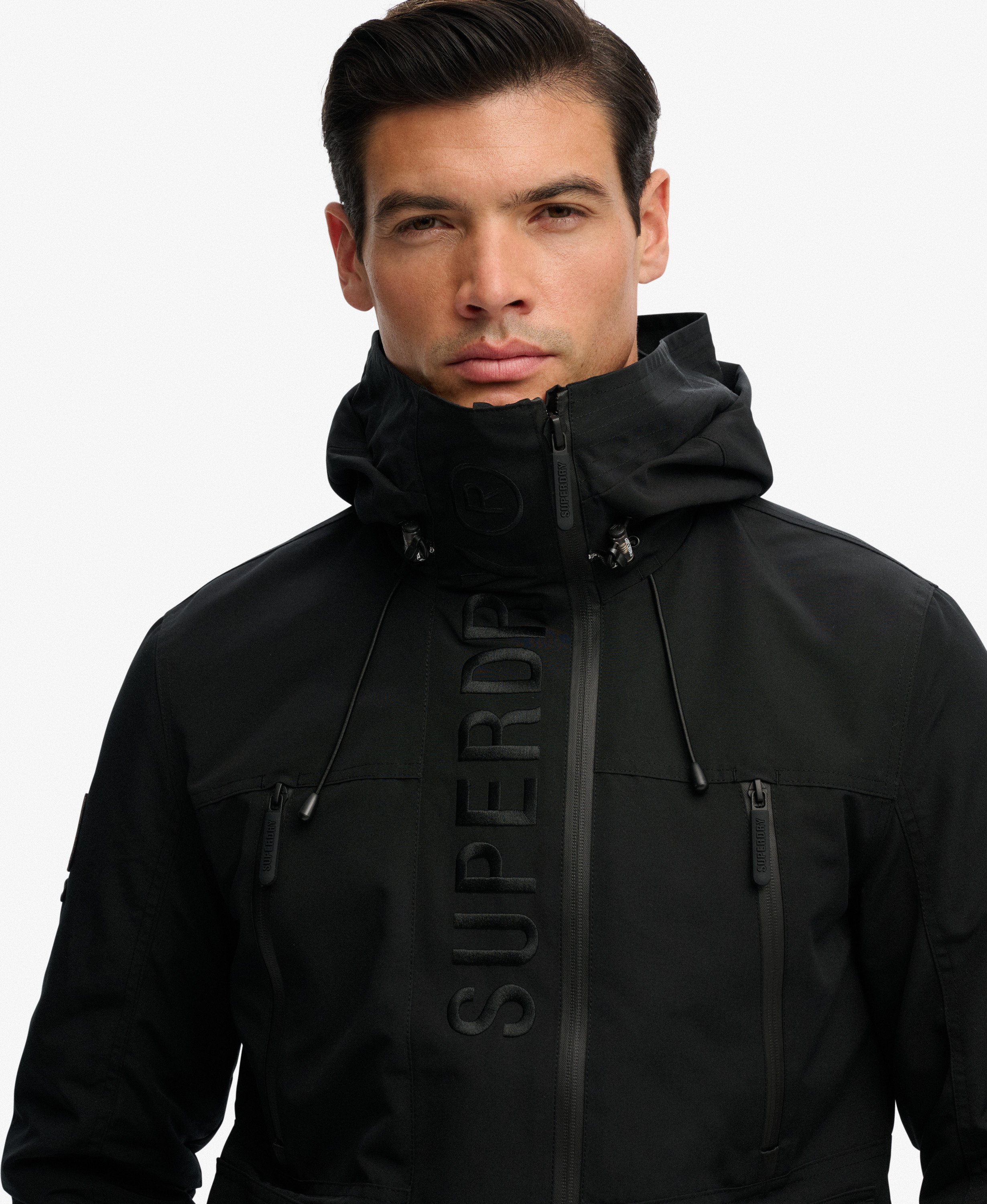 mens Hooded Ultimate Embroidered Windbreaker Jacket in Black | Superdry UK