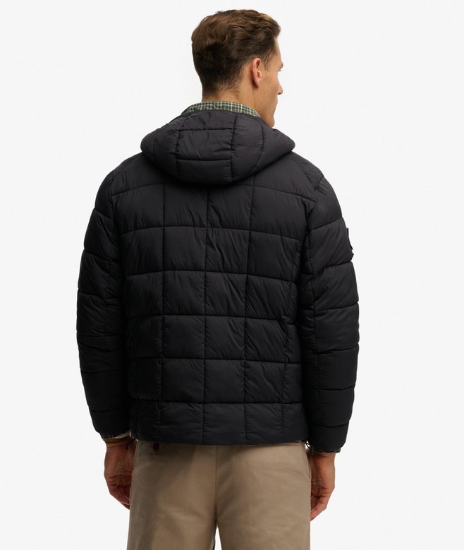mens Hooded Box Quilt Fuji Lite Jacket in Black | Superdry UK